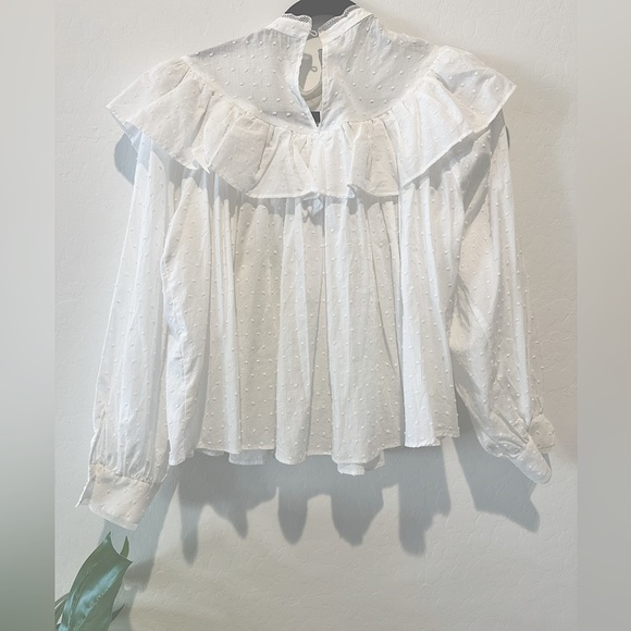 Zara | Tops | Zara White Swiss Dot Ruffled Top | Poshmark